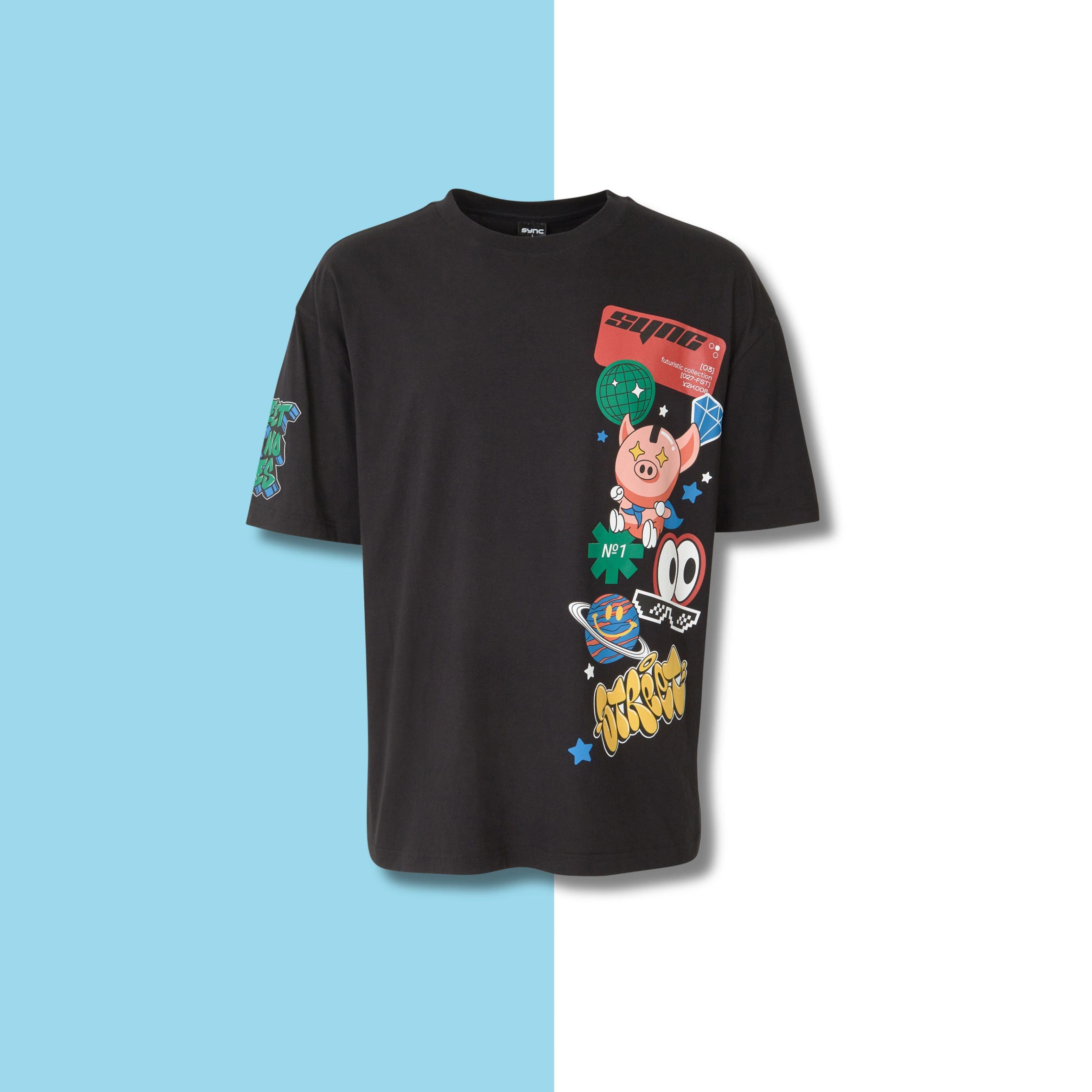 Black Graphic Oversized T-shirt (3224976) | Identity X Sync