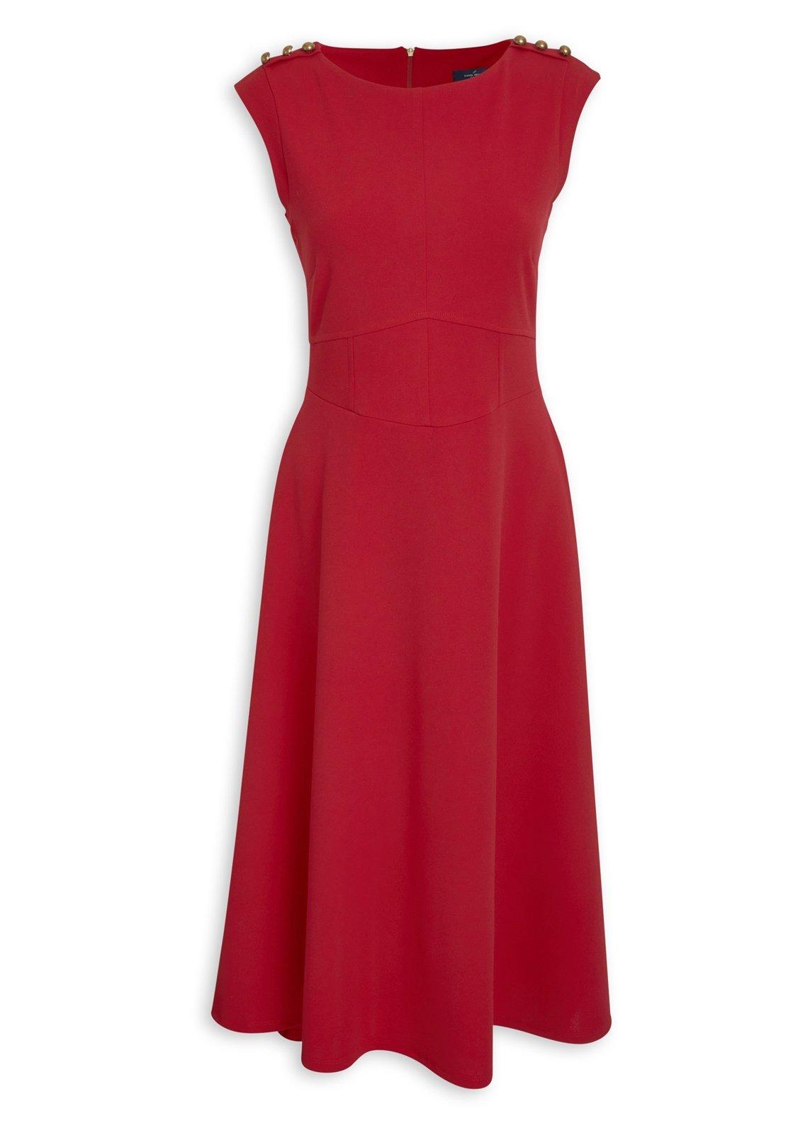 Red Crepe Dress with Gold Button Detail (3225311) | Daniel Hechter