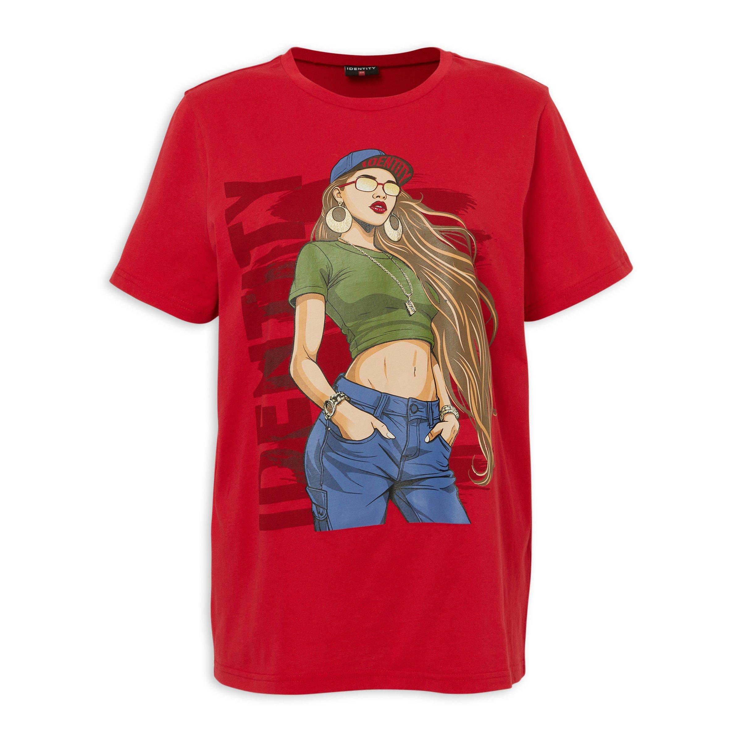 Red Fashion Print Longer Length T-shirt (3226788) | Identity