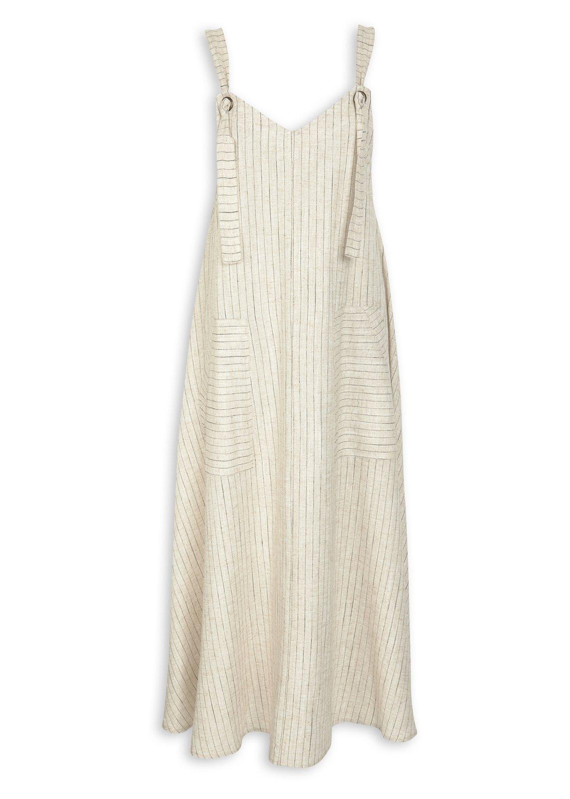 Beige Linen Striped Pinafore Dress (3227030) | Earthaddict