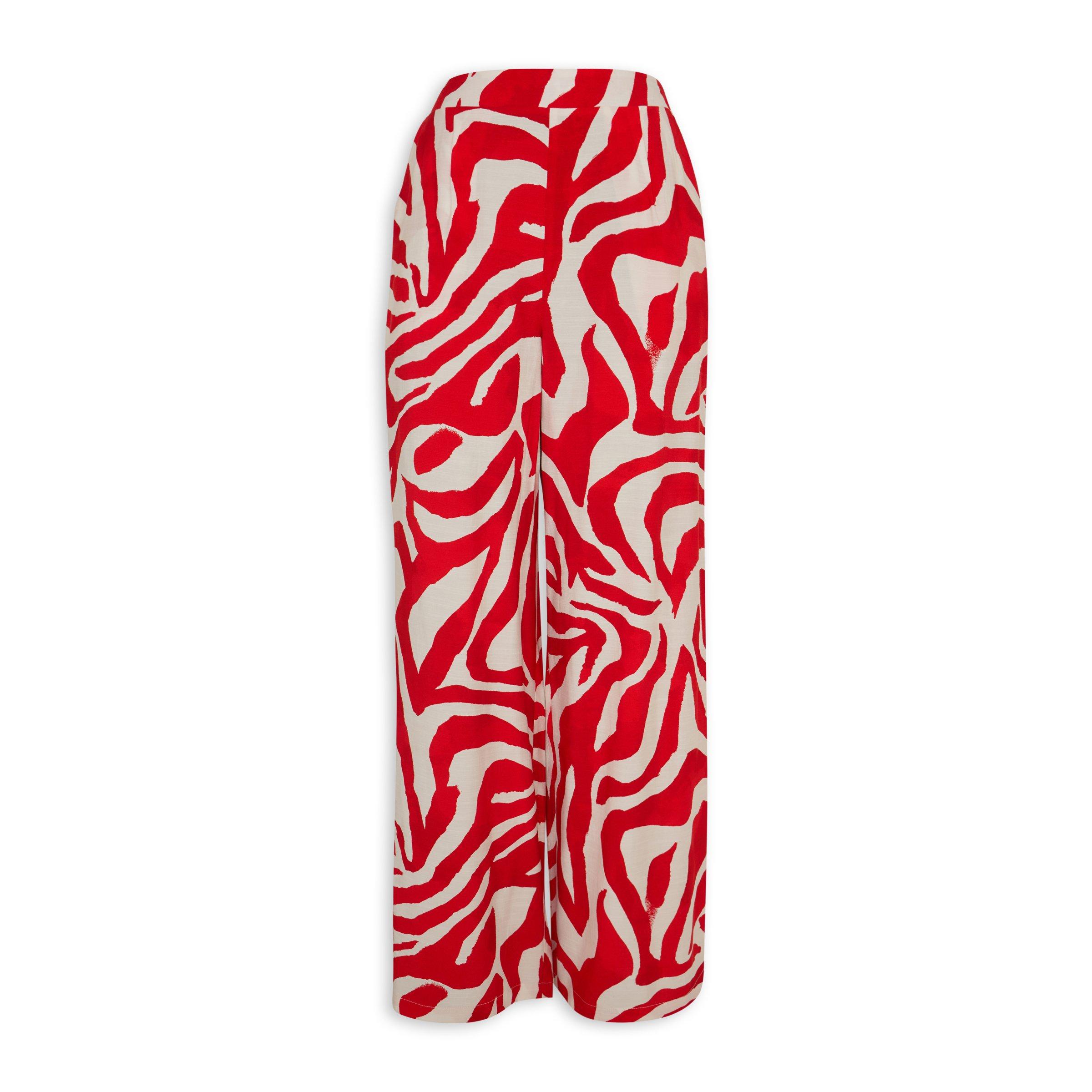 Red and White Printed Wide Leg Pants (3227035) | Identity