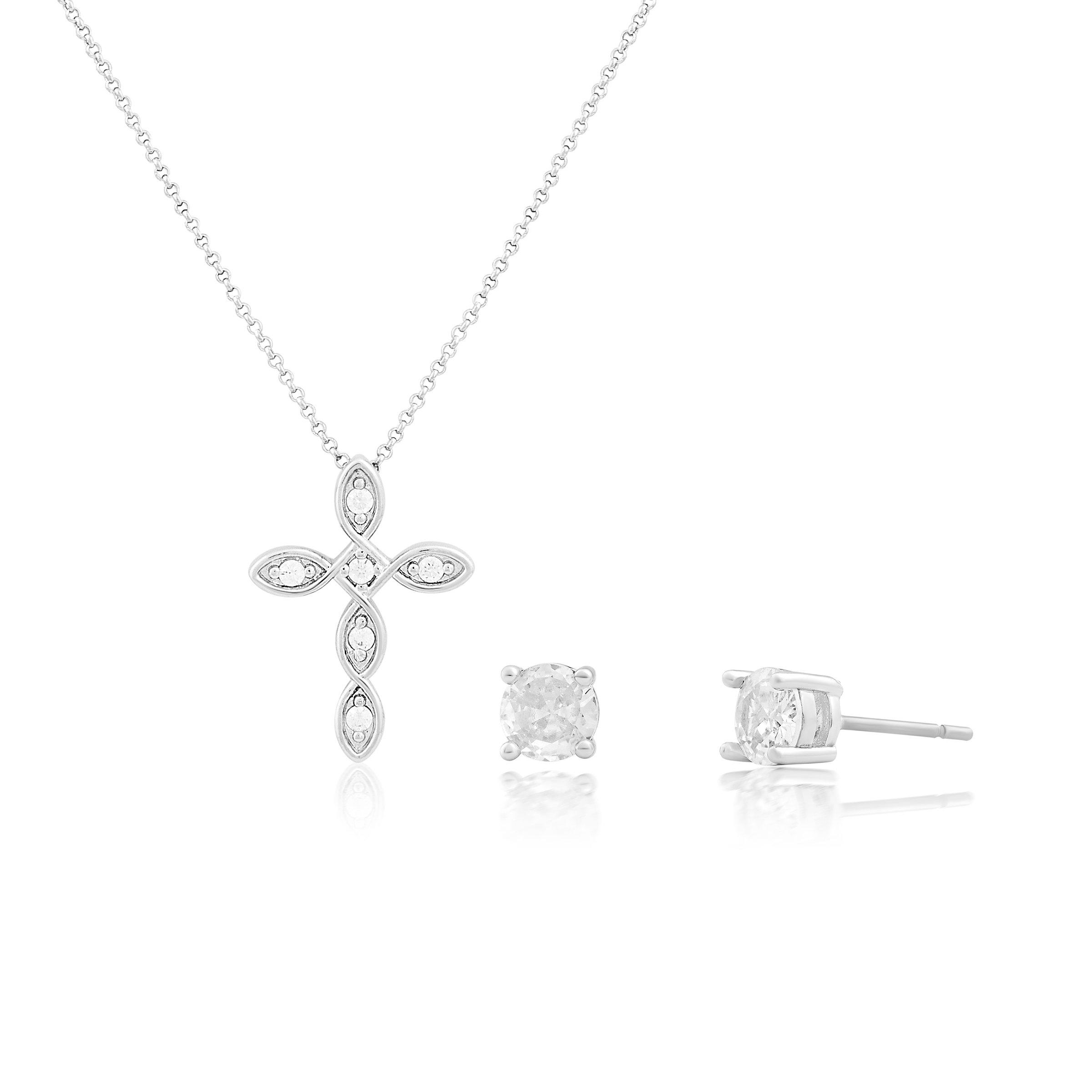 Silver Colour Plated Cross Set (3227204) | Sparkle