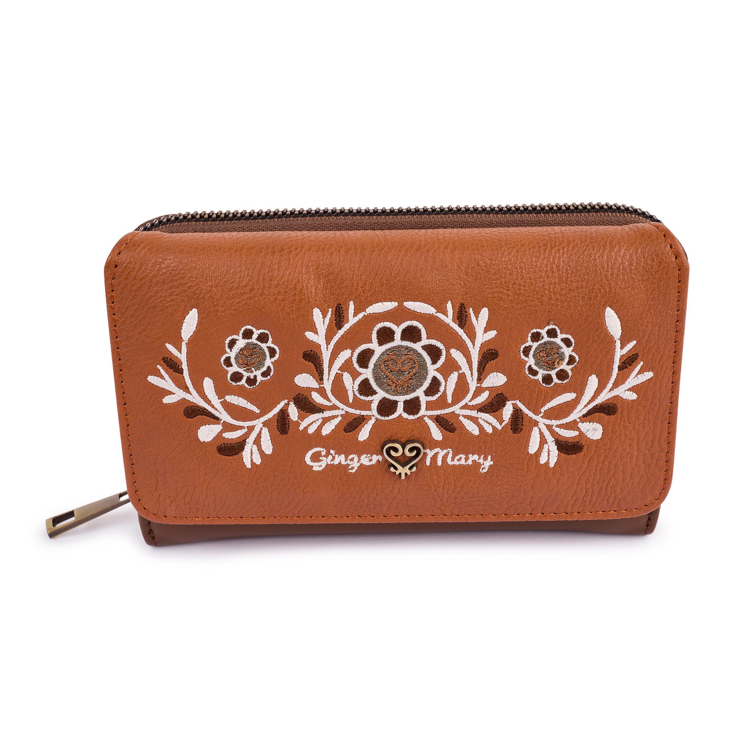 Brown Embroidered Wallet (3227258) | Ginger Mary