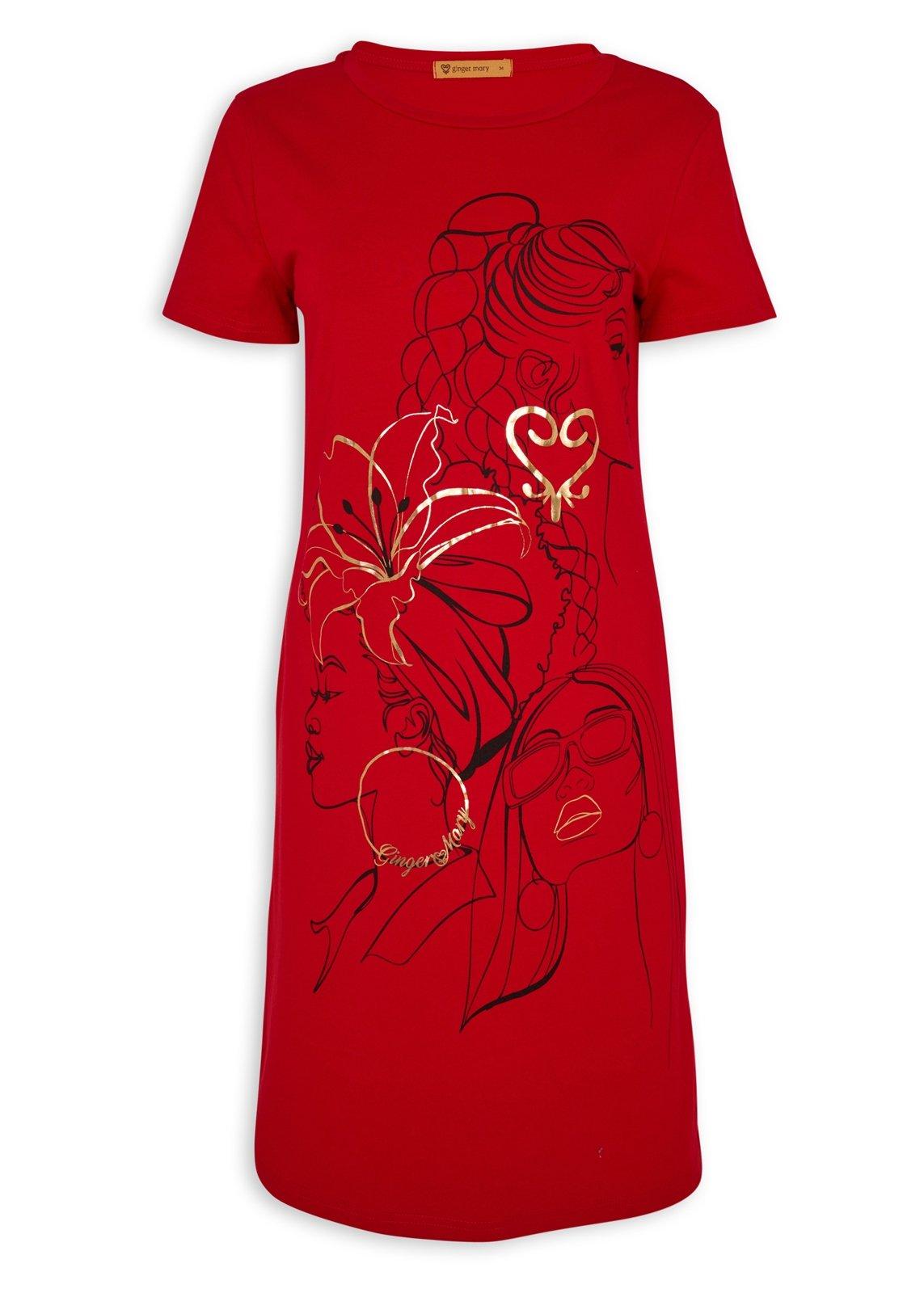 Red Foil Print T-Shirt Dress (3229292) | Ginger Mary