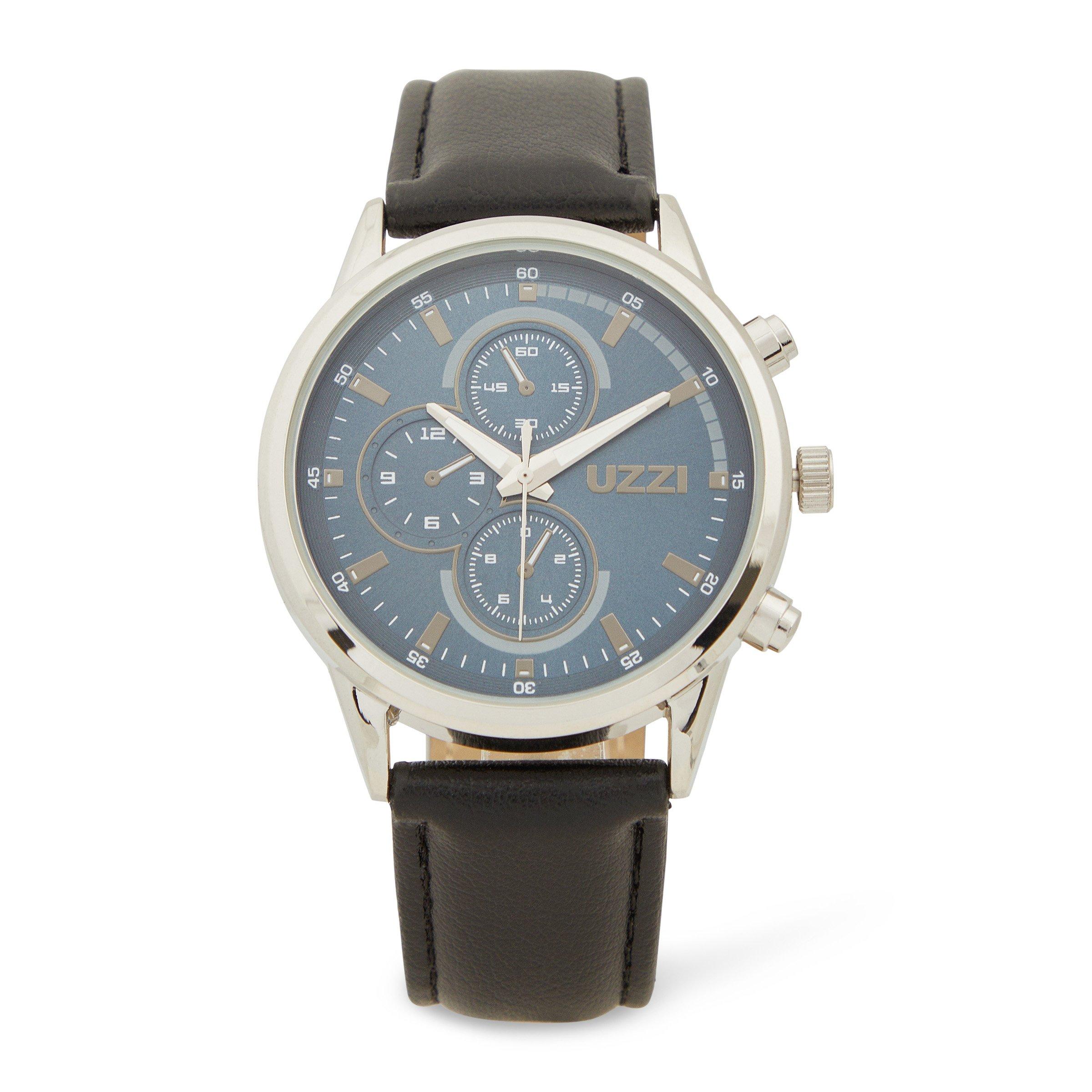 Blue Dial and Black PU Strap Watch (3230069) | UZZI