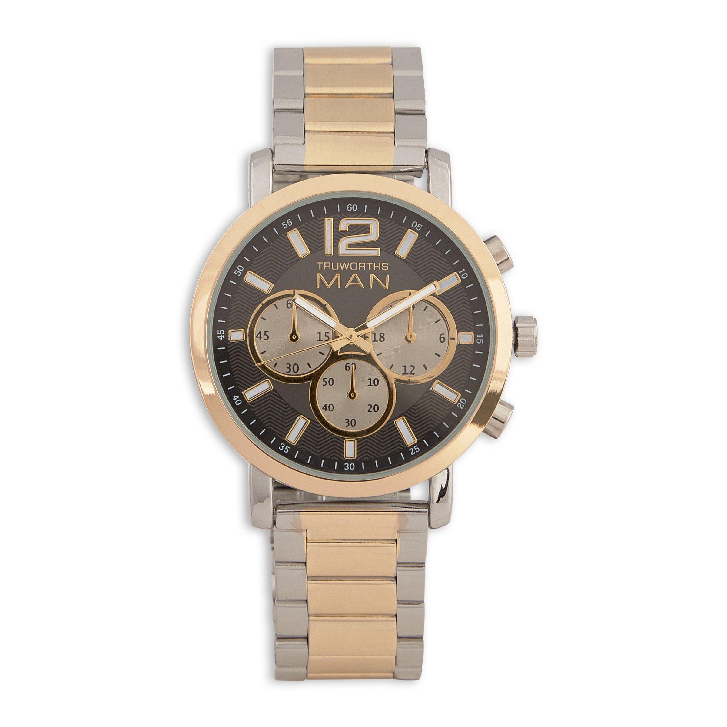 Two Tone Black Dial Metal Watch (3230384) | Truworths Man