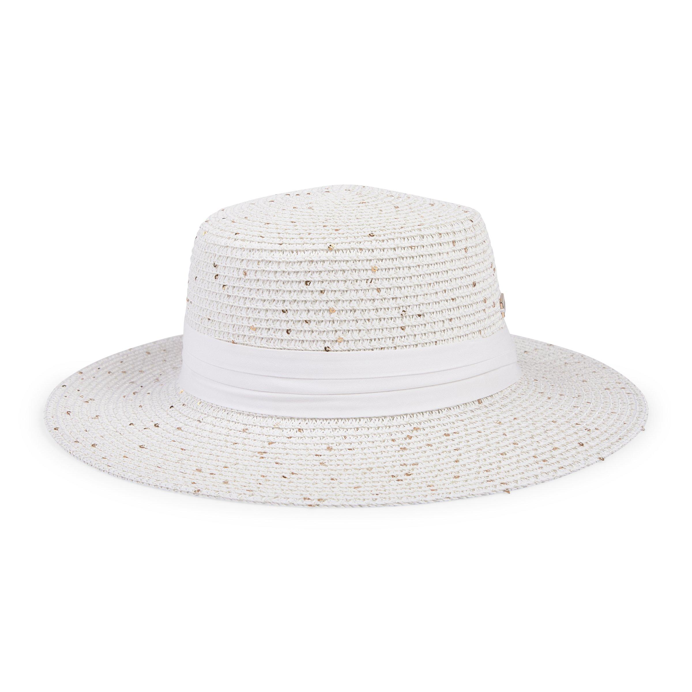 White Straw Sequined Boater Hat (3230440) | Truworths