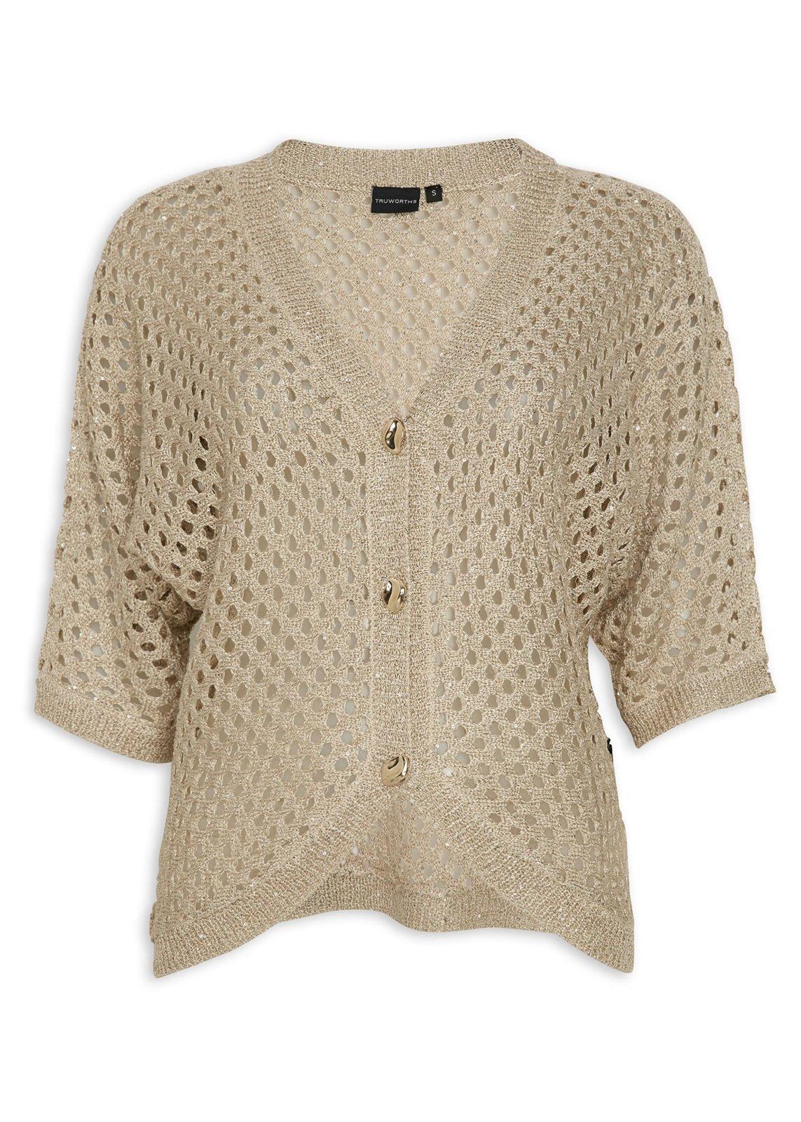 Metallic Gold Crochet Knit Cardigan (3231648) | Truworths