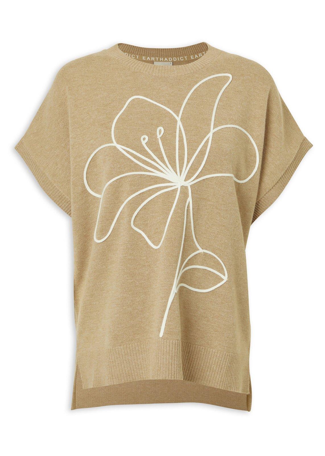 Tan Floral Knit Sleeveless Top (3232068) | Earthaddict