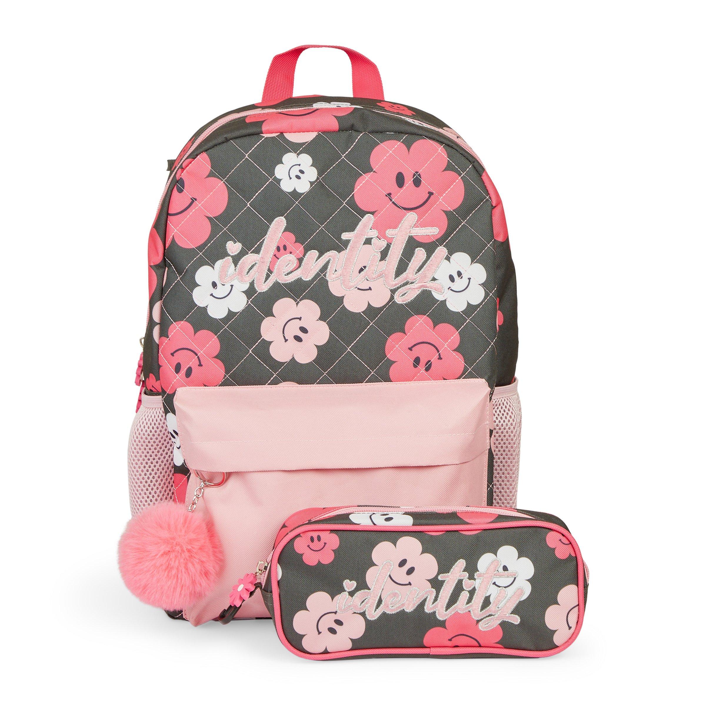 Girls Pink and Grey Backpack with Pencil Case (3232451) | Identity