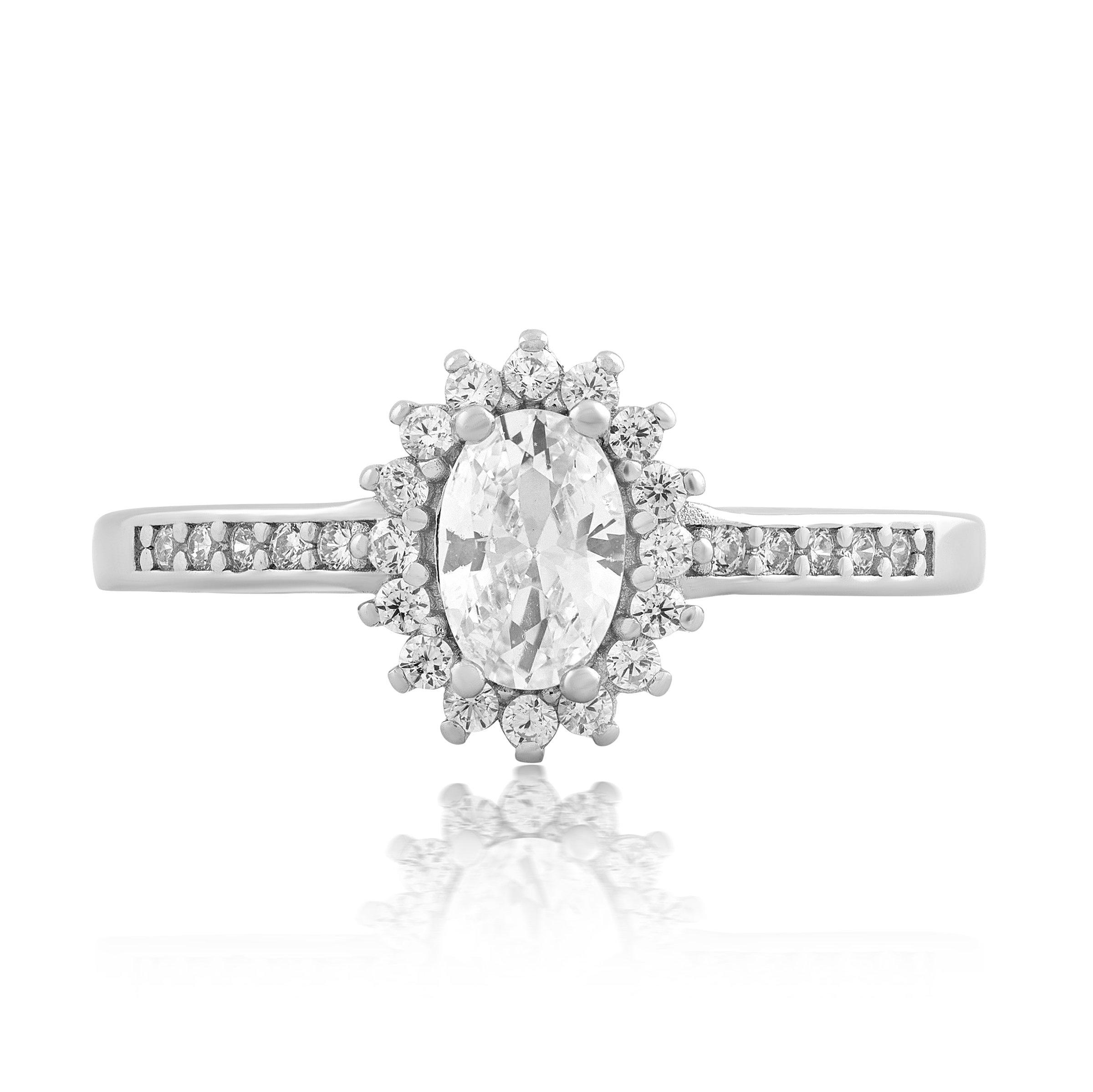 Oval Halo w Stone Shank (3233636) | Sterling Silver