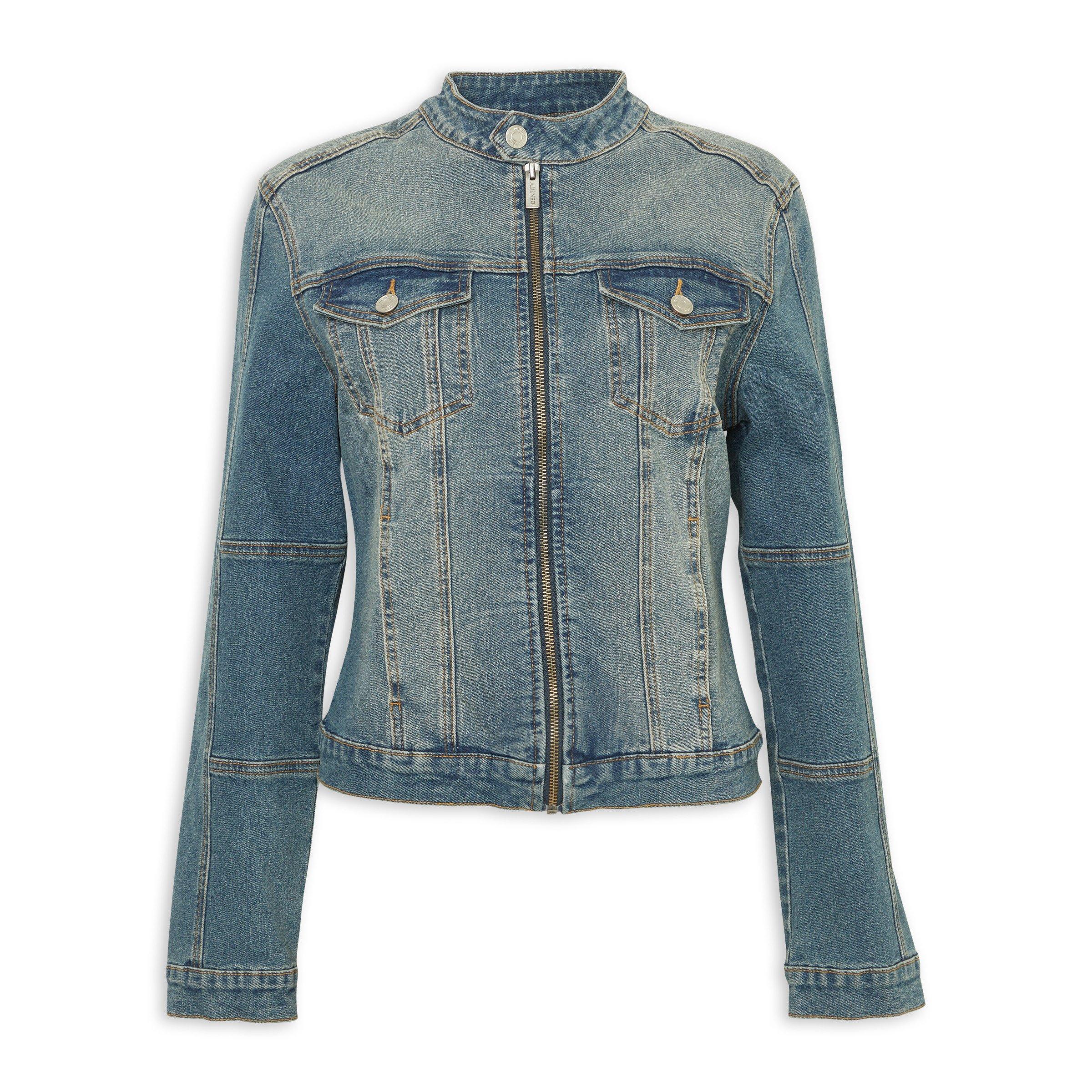 Blue Slim Fit Zip-Up Denim Jacket (3233757) | Identity