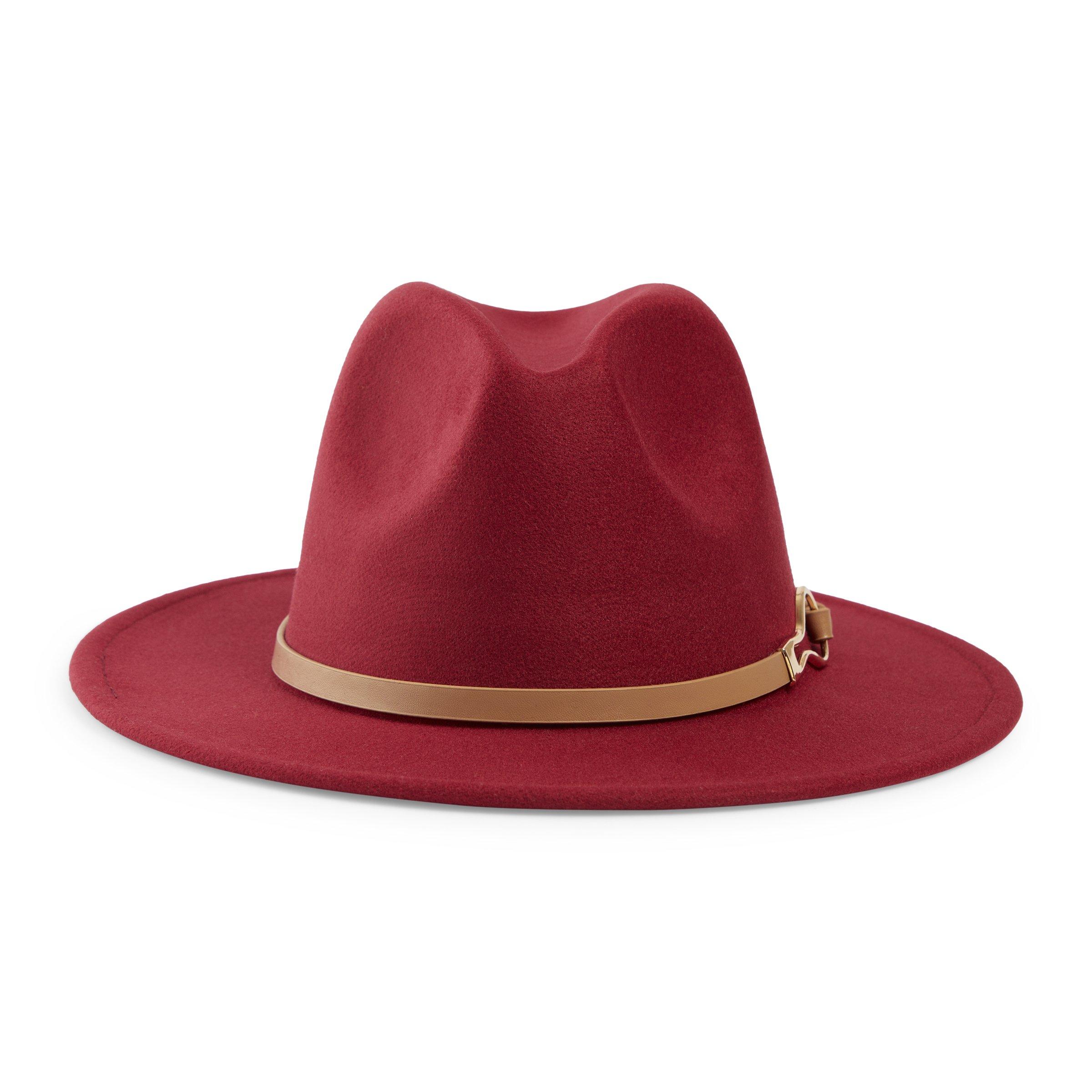 Burgundy Gold Detail Belt Fedora Hat (3235254) | 4Flavour Accessories