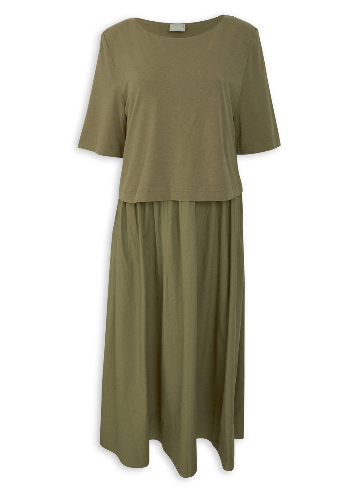 Olive Green Layered Midi Dress (3235458) | Earthaddict