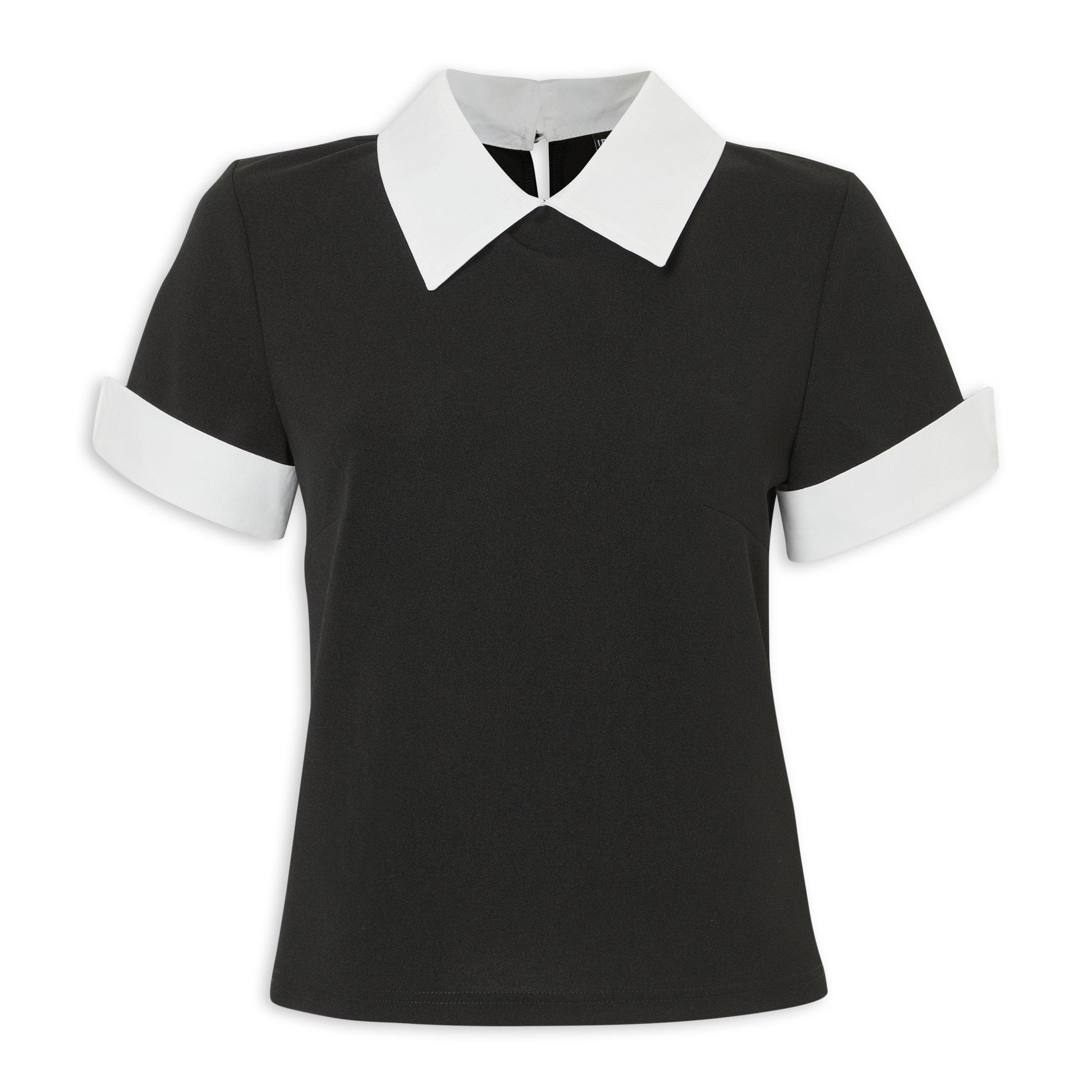 Black and White Contrast Collar Top (3240120) | Identity