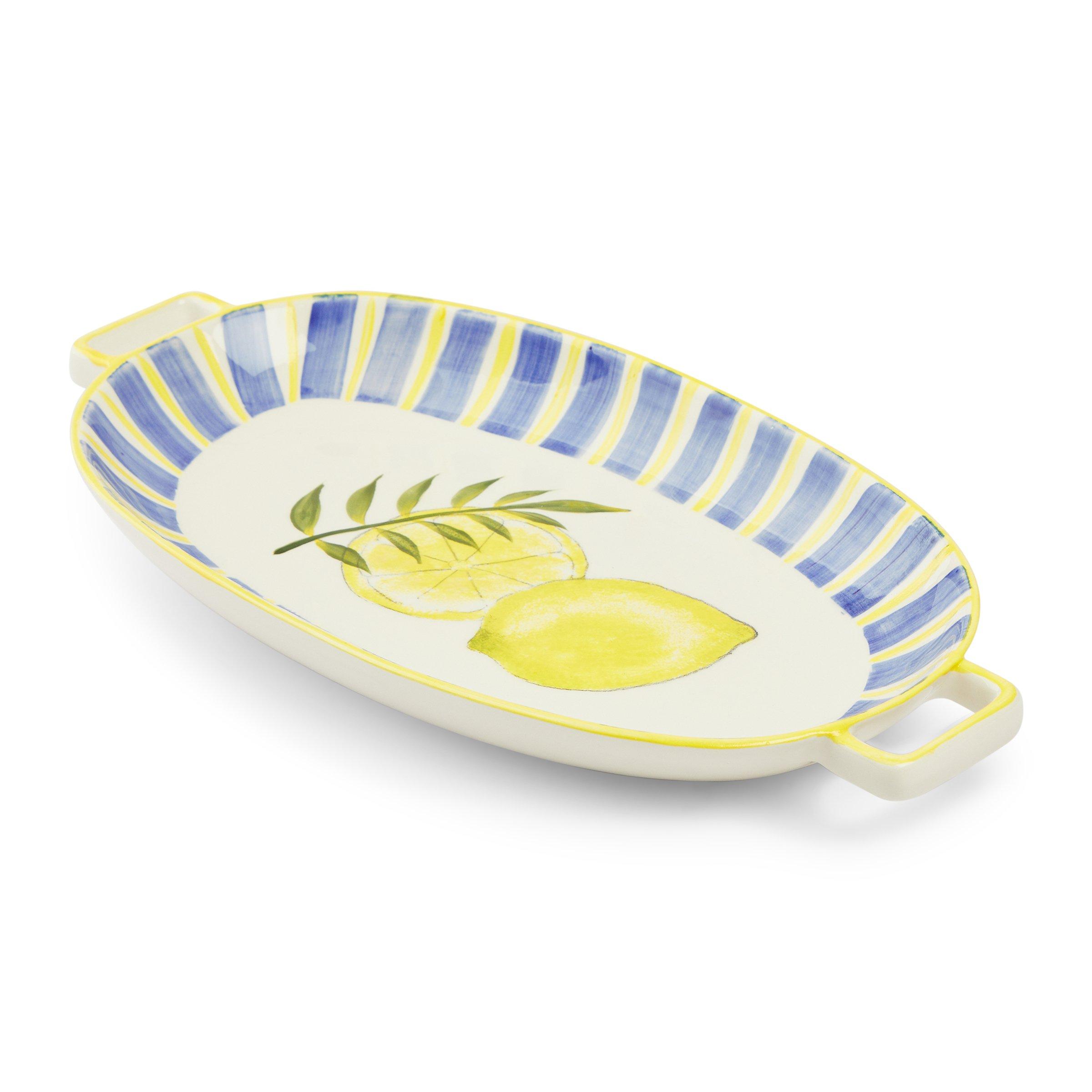 Blue Striped Lemon Platter with Handles (3240429) | Loads of Living