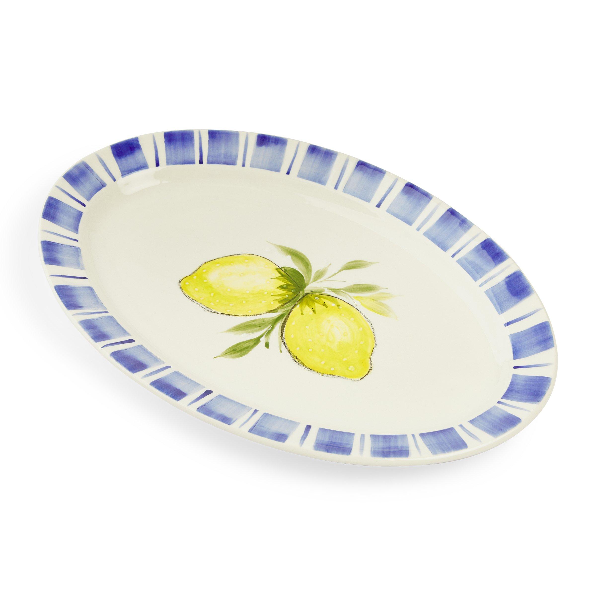 Oval Blue Striped Lemon Platter (3240432) | Loads of Living
