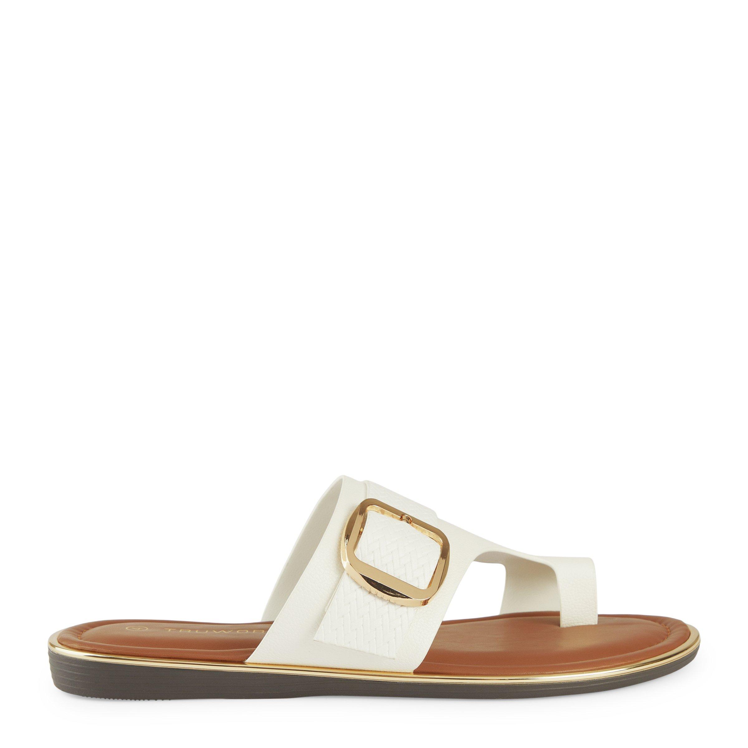 White Toe-Loop Sandals with Gold Buckle (3241073) | Truworths