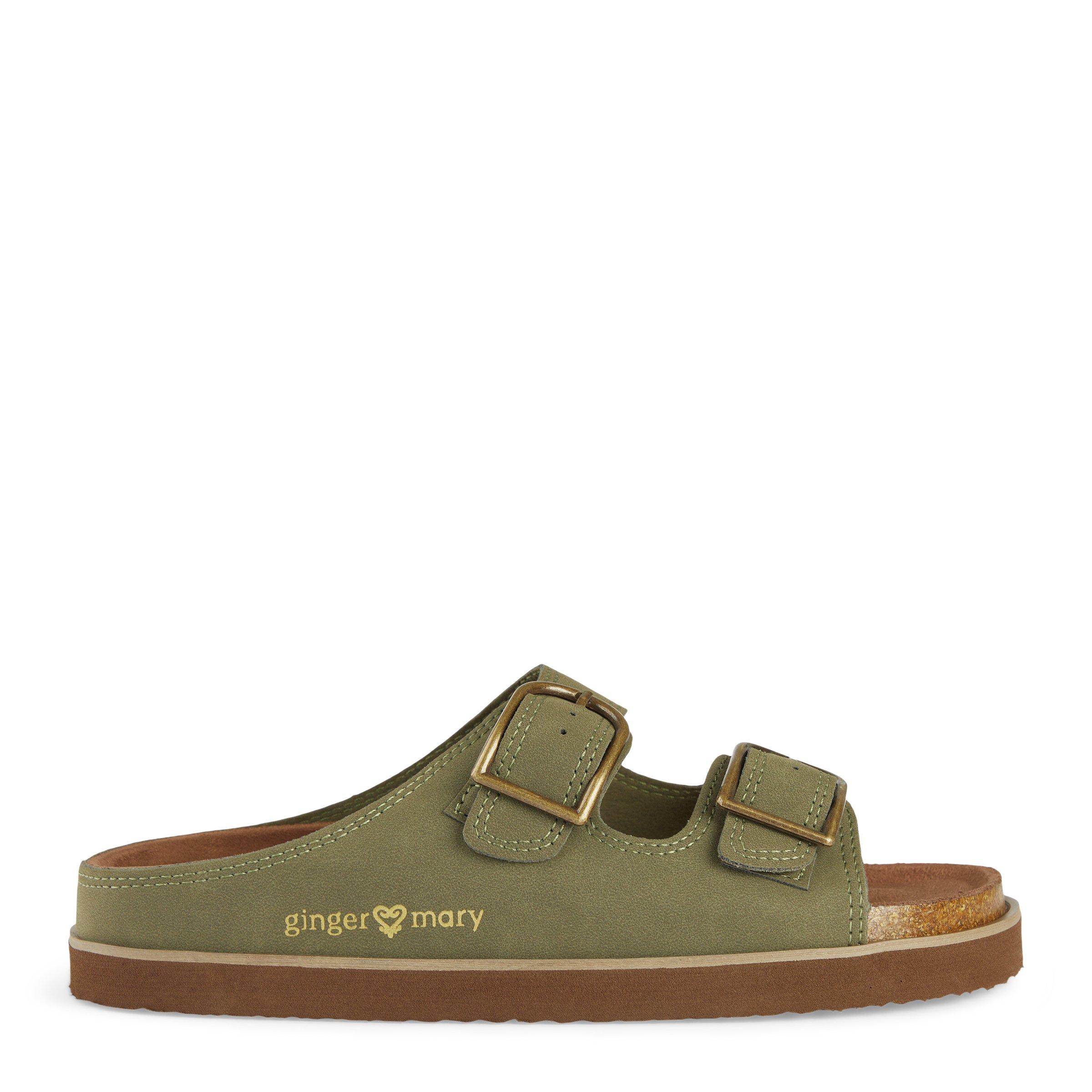 Olive Green Buckle Slides (3242598) | Ginger Mary