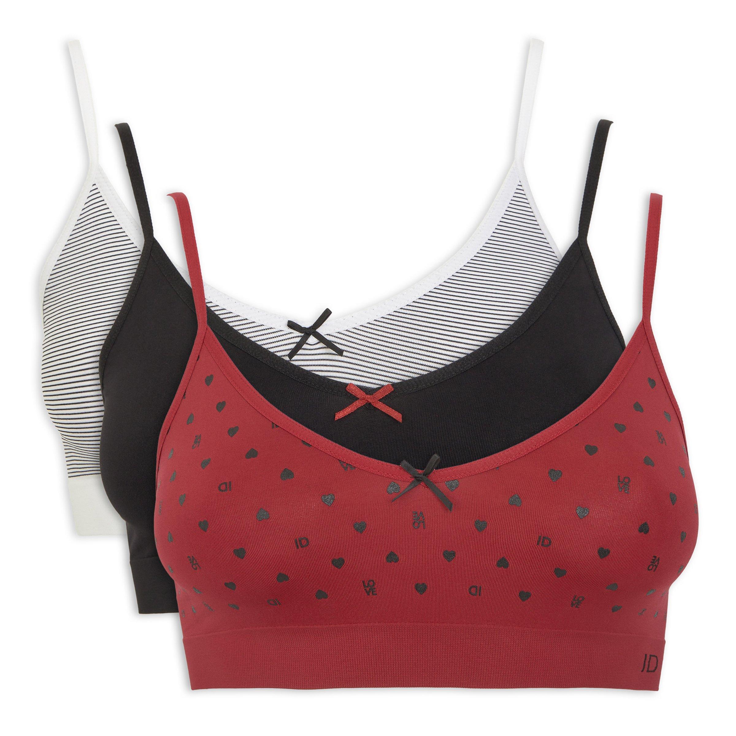 3-Pack Red, Black and White Crop Top Bras (3247237) | Identity