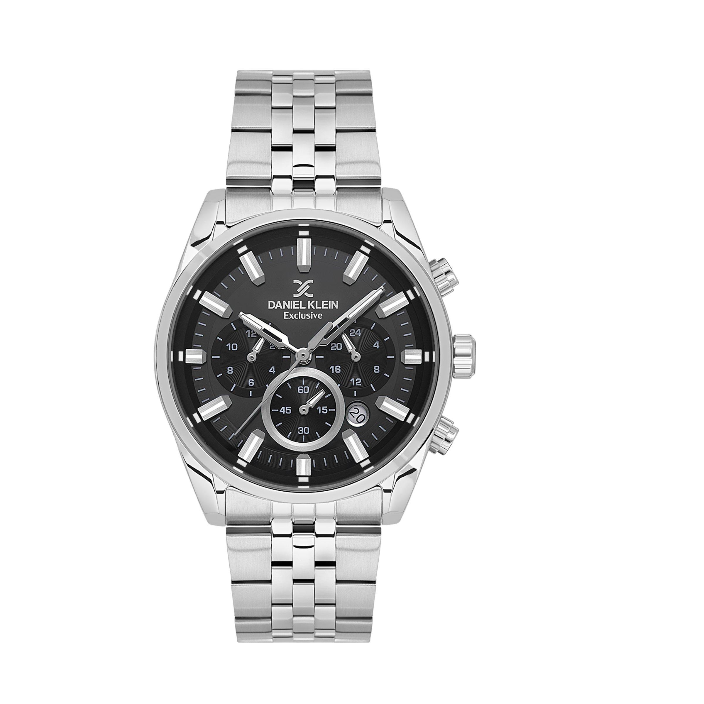 Silver Metal Black Dial Chrono Watch (3249673) | Daniel Klein