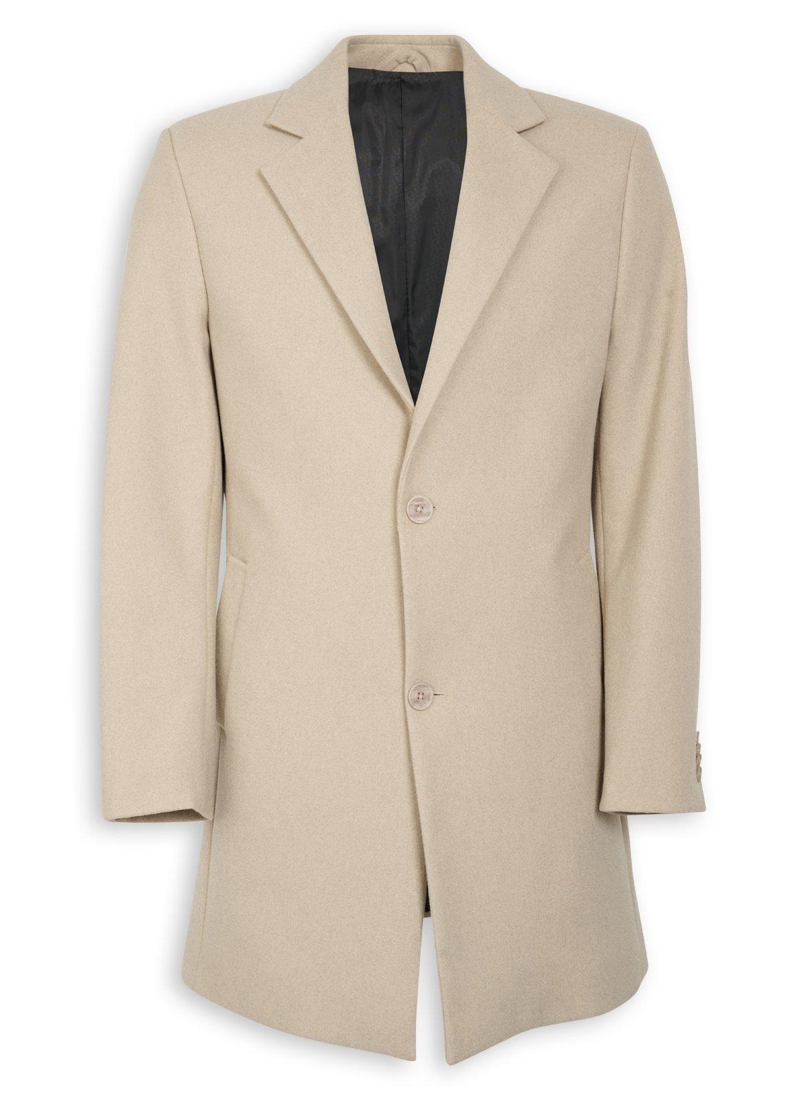 Beige Notch Neck Melton Coat (3252231) | UZZI