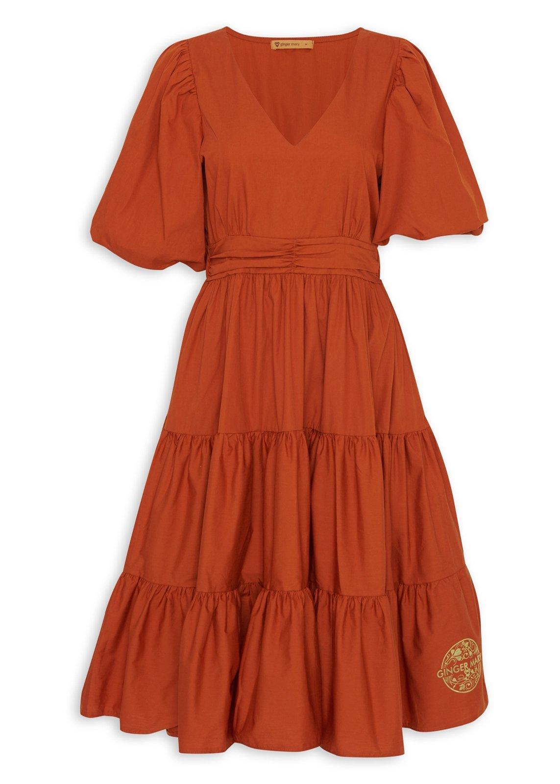 Rust Tiered Midi Dress (3252390) | Ginger Mary