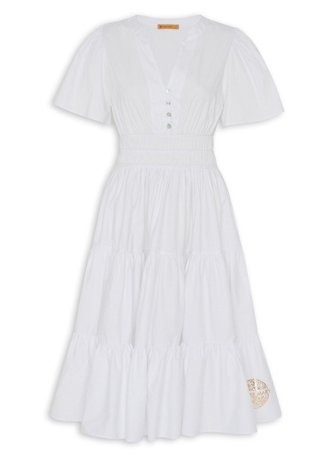 White Tiered Poplin Dress (3253673) | Ginger Mary
