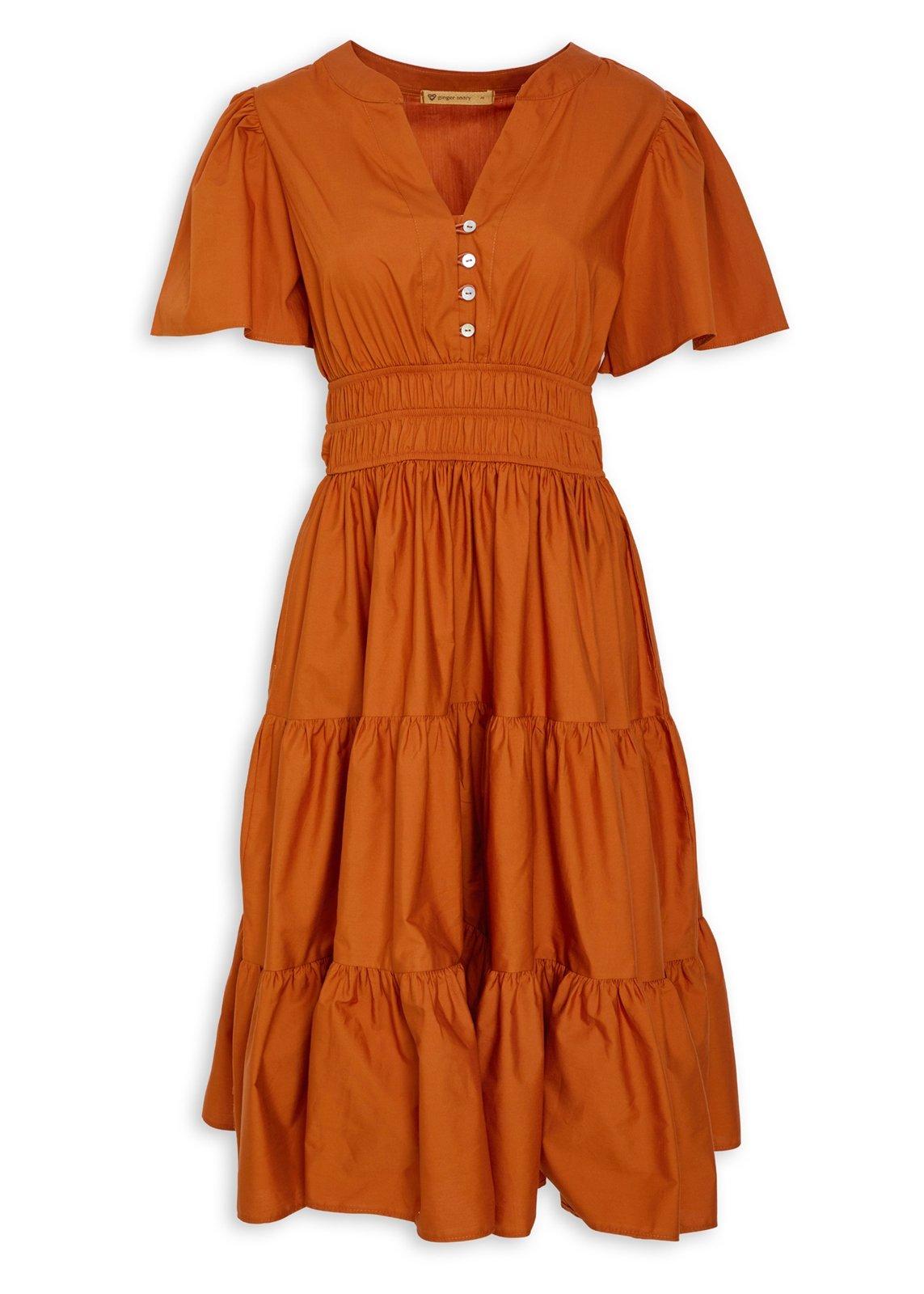 Rust Orange Tiered Midi Dress (3253675) | Ginger Mary