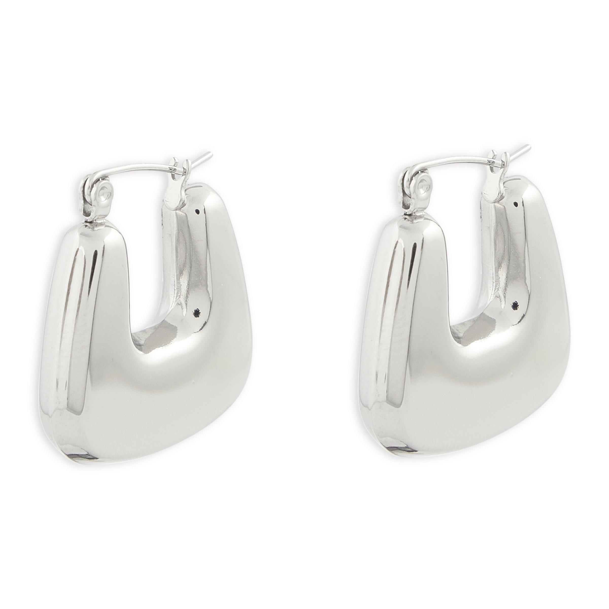 Stainless Steel Chunk Square Midi Hoop Earrings (3255608) | ME