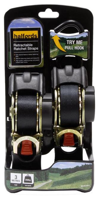 Halfords 3M Retractable Ratchet Straps | Halfords UK