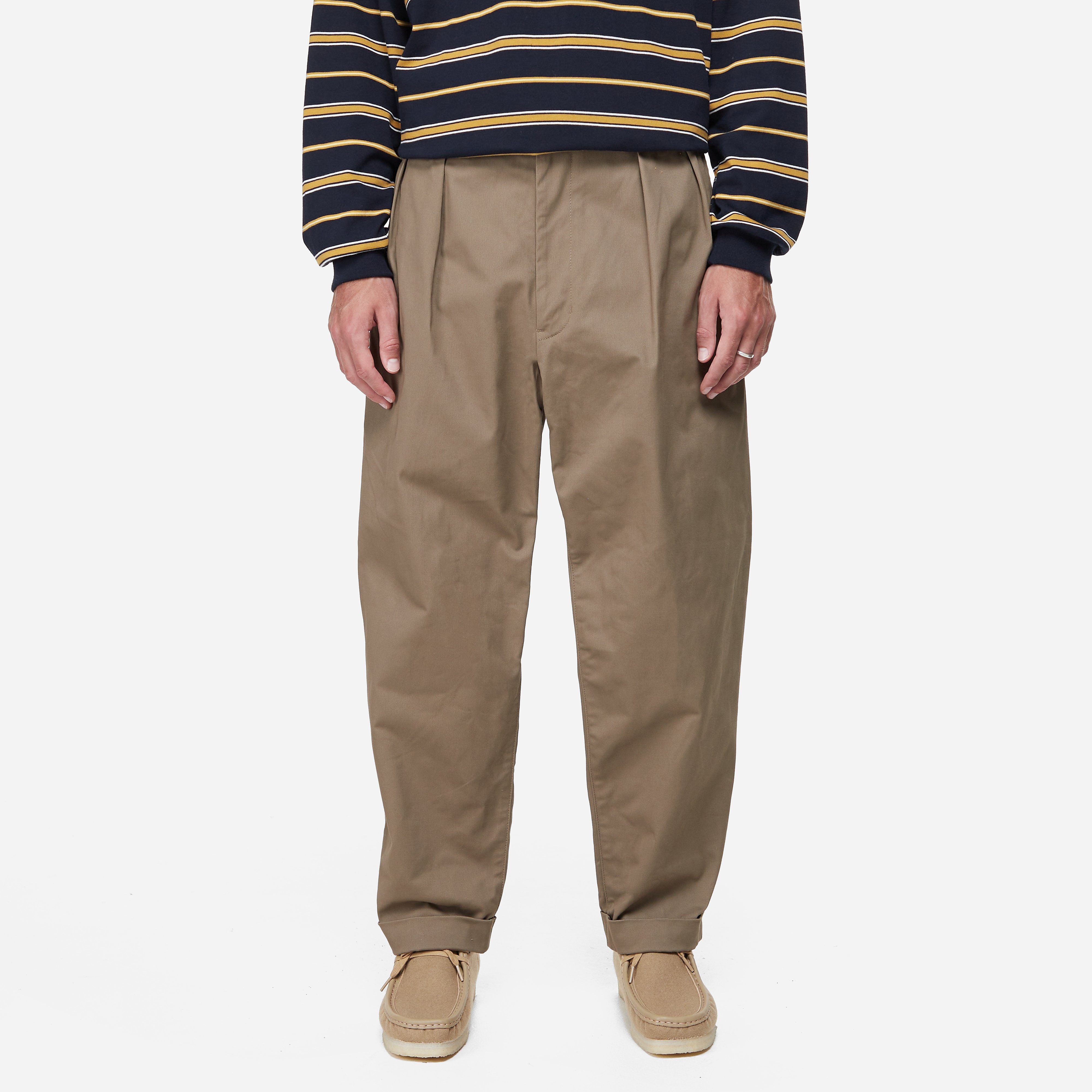 Beams Plus 2 Pleat Twill Chino Pants, Green - Curated Menswear