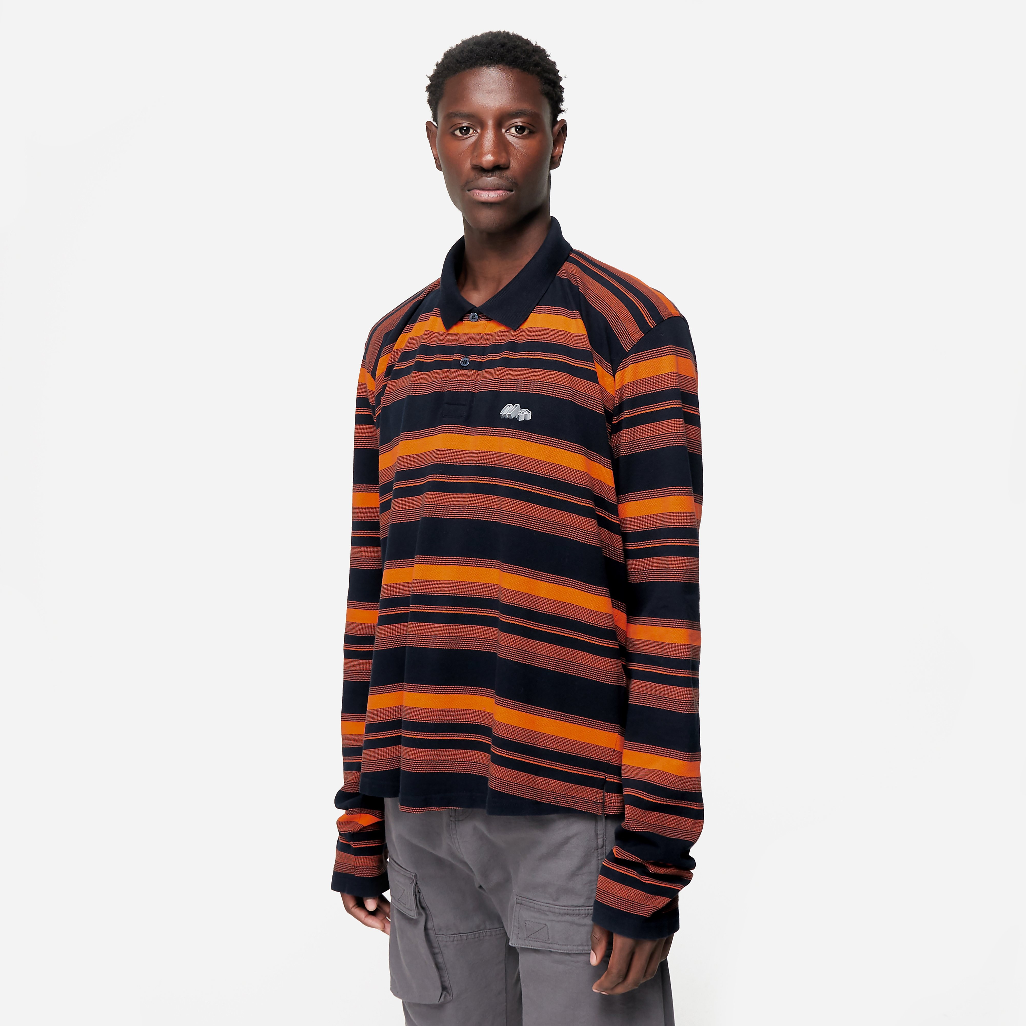 Martine Rose Long Sleeve Pulled Neck Polo Shirt, Orange - Curated Menswear