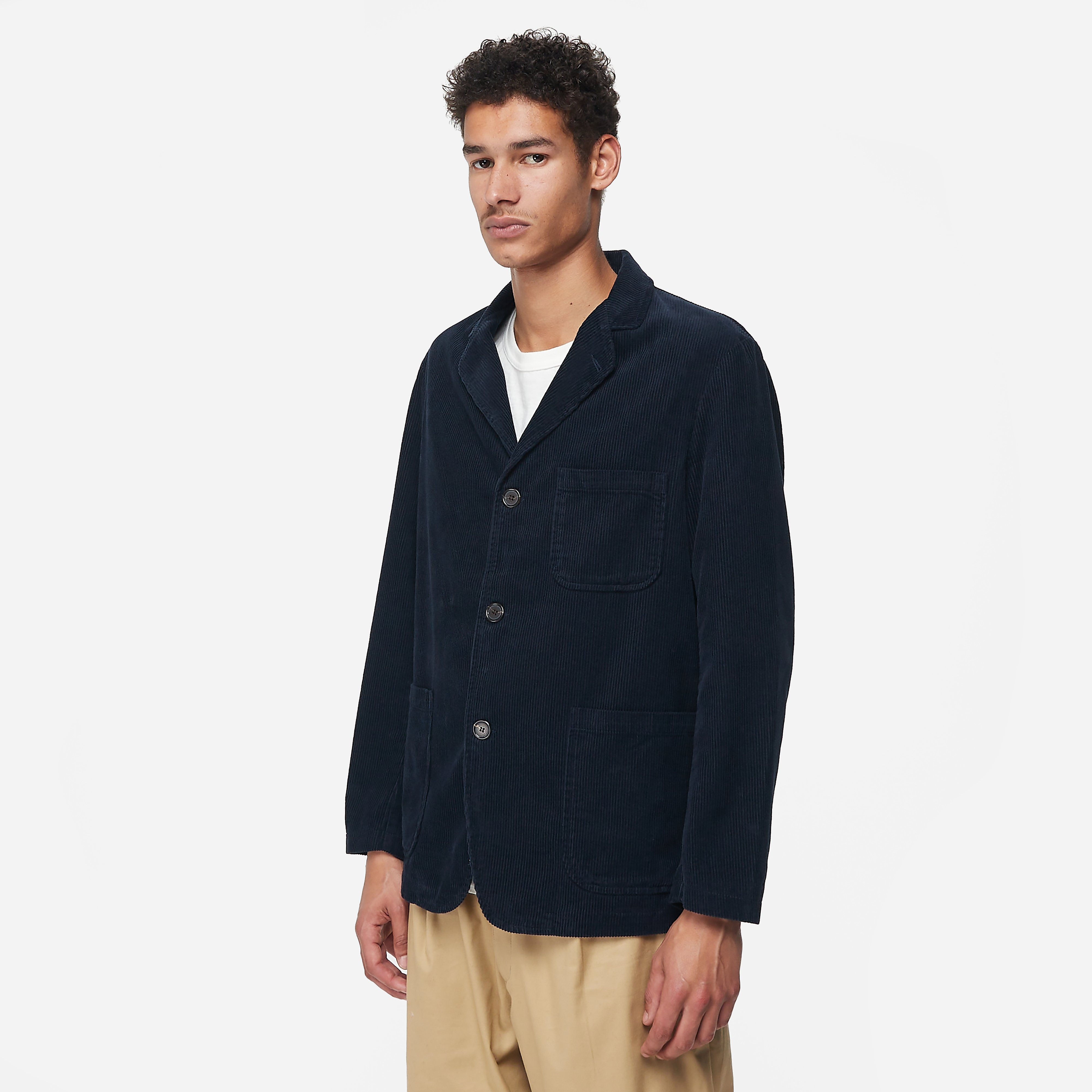 Universal Works Three Button Corduroy Jacket, Navy - Curated Menswear