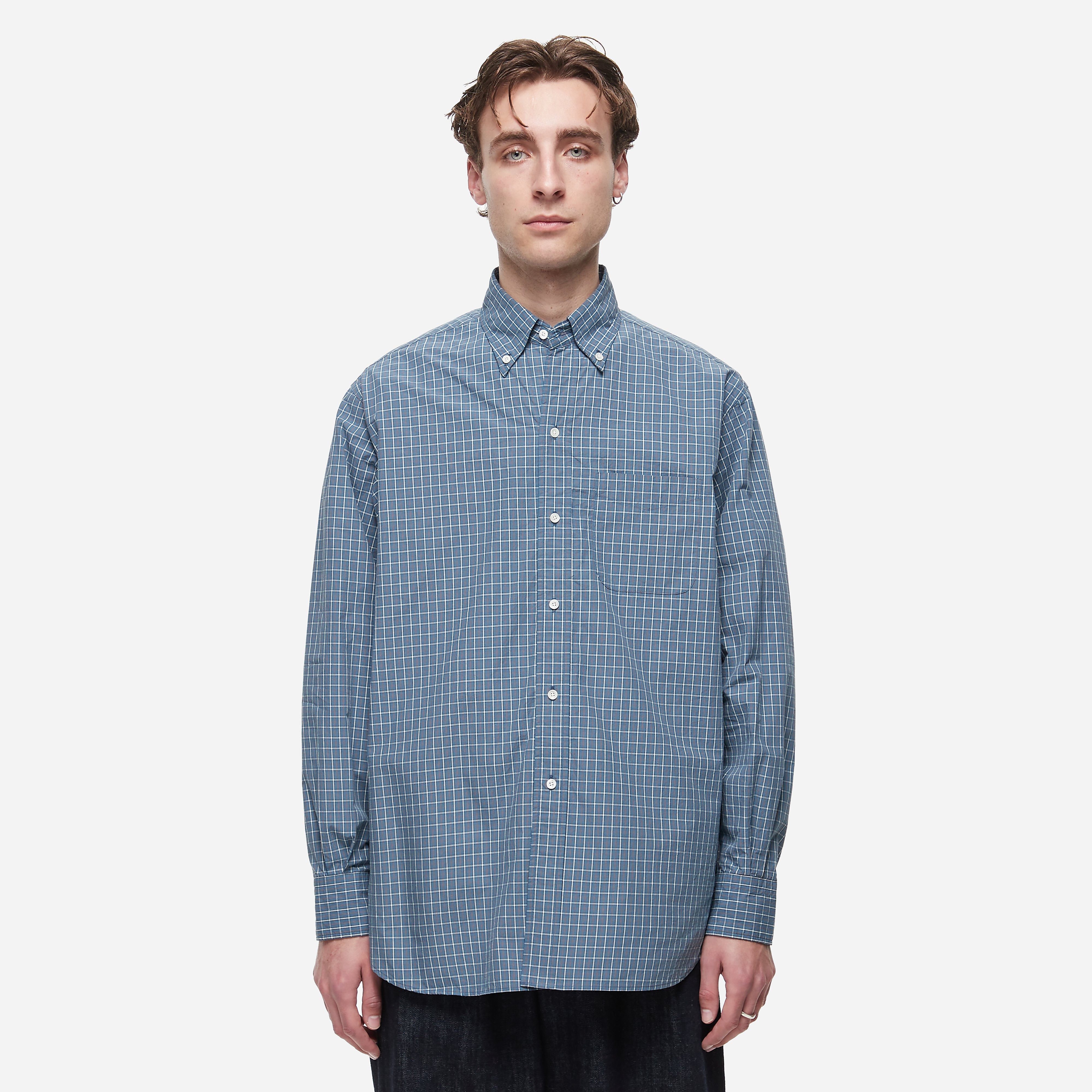 Beams Plus Typewriter Plaid Shirt, Blue - Curated Menswear